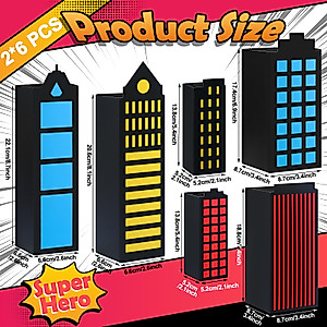 Motiskyy 12 Pcs Hero Party Favor Boxes Skyscraper City Gift Boxes Hero Theme Party Treat Boxes Candy Goodies Boys Girls Birthday Party Decorations Supplies (Black Hero)