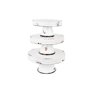 Set of 3 Distressed White Decorative Metal Pedestals