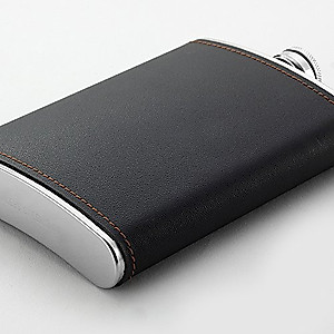 YWQ Flask for Liquor and Funnel ,8 Oz Leak Proof Stainless Steel Pocket Hip Flask with Black Leather Cover for Discrete Shot Drinking of Alcohol, Whiskey, Rum and Vodka, Gift for Men