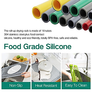 Roll Up Rack, Collapsible Dish Drying Rack-In The Sink Drying Mat-Multipurpose Dish Drainer-Rv Dish Drying Rack-Fruits and Vegetable Rinser-Durable Silicone Covered Stainless Steel Black, TECI TCF001B