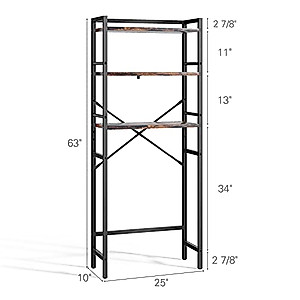 Denkee Over The Toilet Storage Rack, 3-Tier Over Toilet Bathroom Organizer, Bathroom Space Saver Shelf, Easy to Assemble, Rustic Brown (25L x 10W x 63H)