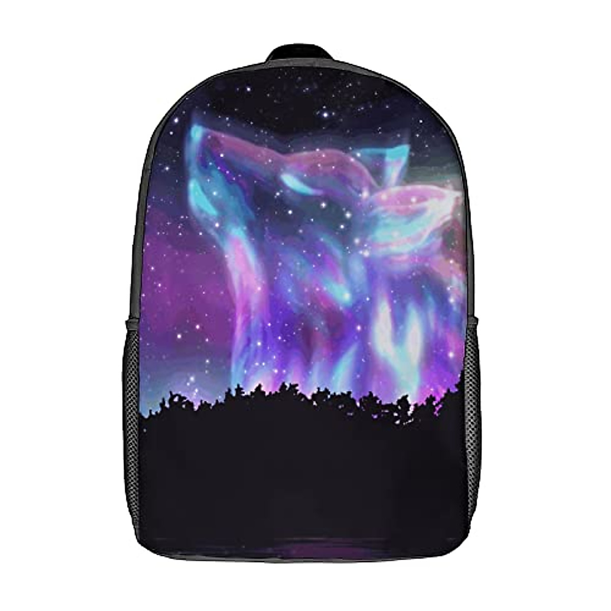 ONE TO PROMISE Neon Wolf School Backpack Watercolor Neon Forest Wolf at Starry Sky Bookbags Adjustable Travel Daypack Water Resistant Shoulders School Bag for Womens Mens Teens Boys Girls