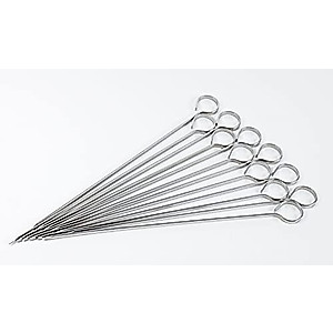 AP Plus Metal Kabob Skewers 12 Inch Long Stainless Steel Shish Grilling Sticks Wide Reusable Set for Meat Shrimp Chicken Vegetable, 12 Pack with Velcro Case