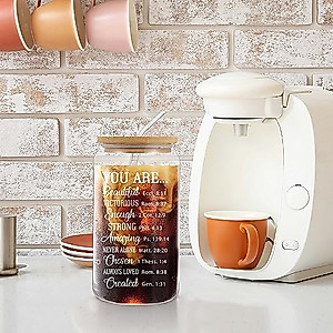 Christian Gifts for Women - Communion Religious Cups Glass Tumbler Water Bottles for Mom Her Friends Female - Inspirational Gifts for Mom Friends Coworker - 16 Oz Coffee Can Drinking Glass Cup