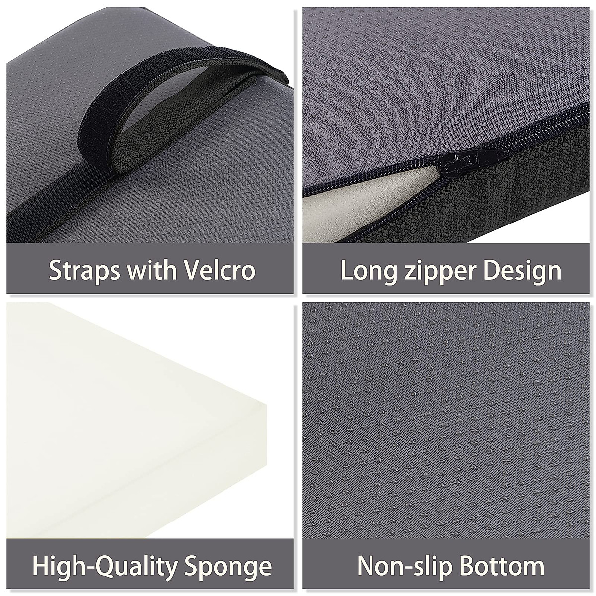 baibu 36 Inch Metal Bench Cushion with Ties, Non-Slip Rectangle Bench Seat Cushion Kitchen Bench Cushion with Machine Washable Cover - One Pad Only (Black, 36x15x1.5in)