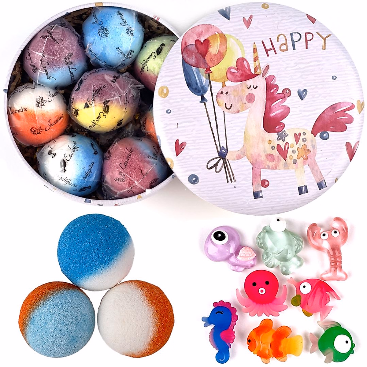 Bath Bombs for Kids with Surprise Inside, 8 PCS Natural & Organic Bubble Bath Fizzies with Sea Animal Toy Inside, Perfect Birthday, Halloween, or Christmas Gift for Boys and Girls!