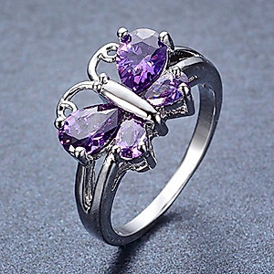 LALISA Butterfly Shaped Purple Amethyst Wedding Ring Women's 10KT White Gold Size 6-10 (7)