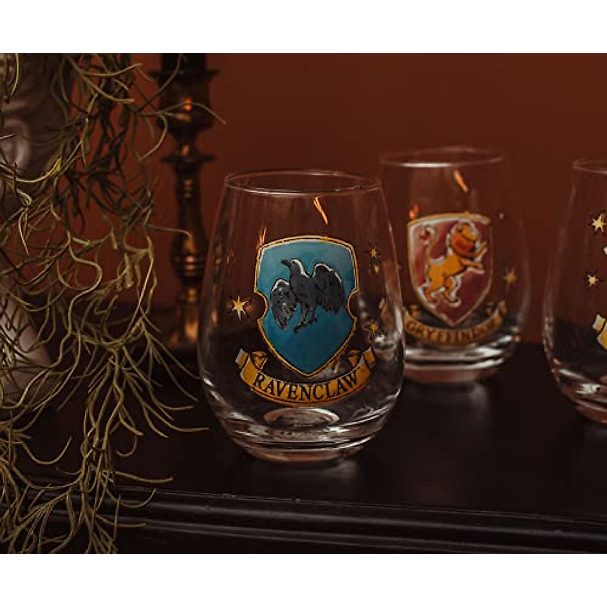 Toynk Harry Potter Hogwarts House Crests 12-Ounce Stemless Wine Glasses | Set of 4