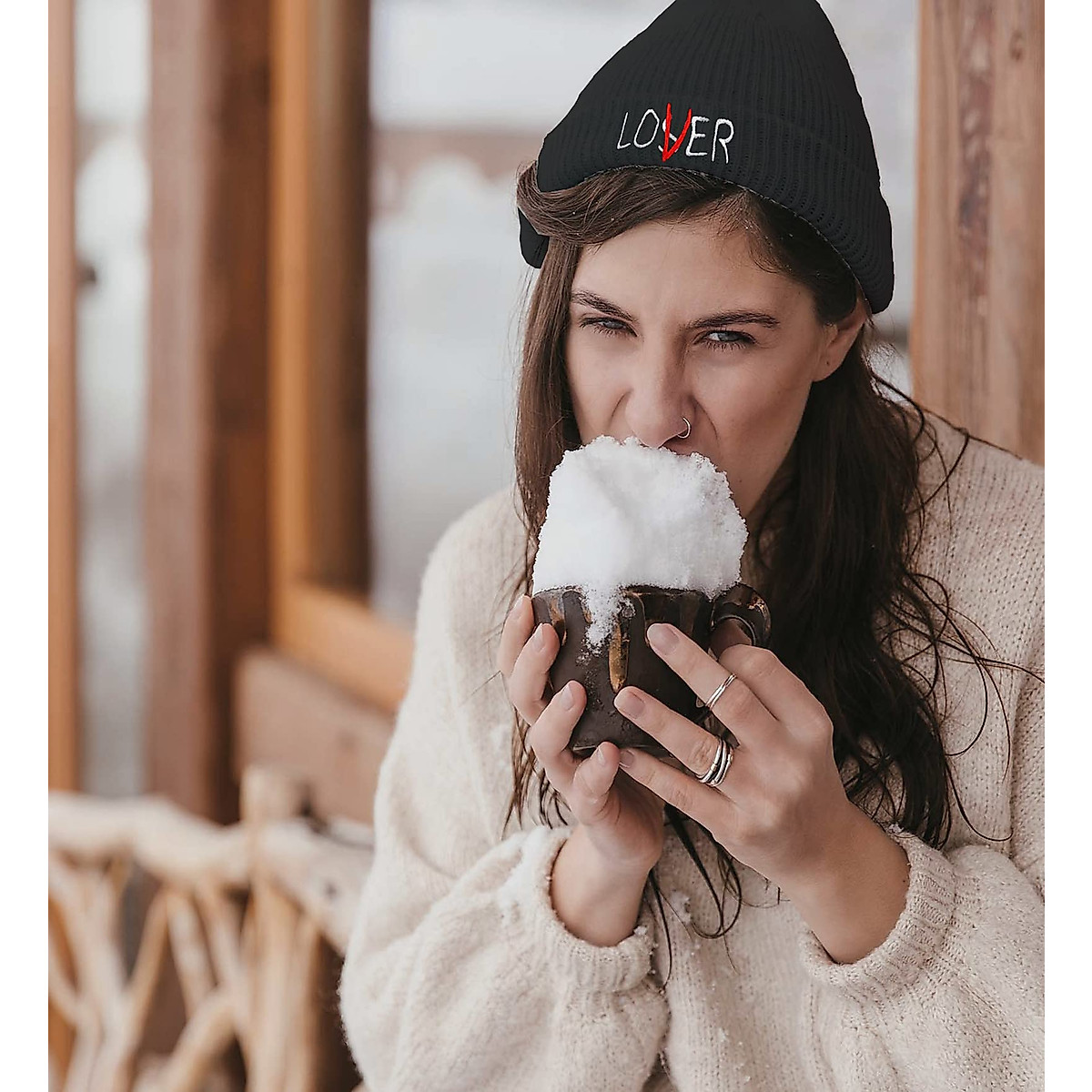 jiaozhen Cuffed Beanie Hats for Women, Knitted beanieie - Unisex Embroidery Skull Cap, Warm Hats,Lightweight Beanies Black