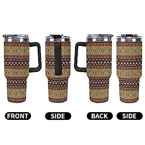 Maya Horizontal Geometric Pattern 40oz Water Bottle Double Wall Insulated Tumbler with Handle Leakproof Travel Mug Black-style