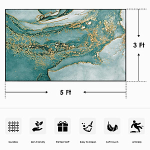 Bribay Area Rug, Washable and Non-Slip 3'x5' Navy Blue Ocean Green Gold Marble Sea Living Room Rug, Indoor Entryway Door Mat, Floor Mat Carpet for Bedroom, Kitchen Laundry, Bathroom