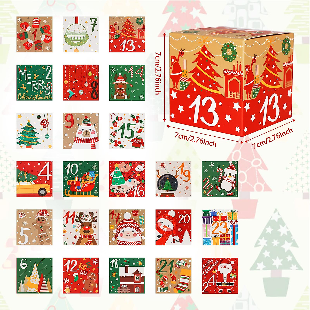 OurWarm Christmas Advent Calendar Boxes 2023, 24 Days Christmas Countdown Calendar Cardboard Number Gift Boxes Countdown to Christmas Empty Advent Calendar Candy Box for Adult Kids Xmas Holiday Decor
