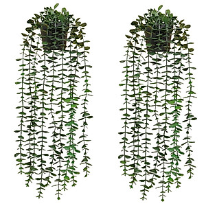 Mizii Artificial Hanging Plants,2 Pack 1.8ft Eucalyptus Vine Fake Leaves Green Chain for Indoor Outdoor Wall Shelf Home Room Balcony Garden Wedding Decor