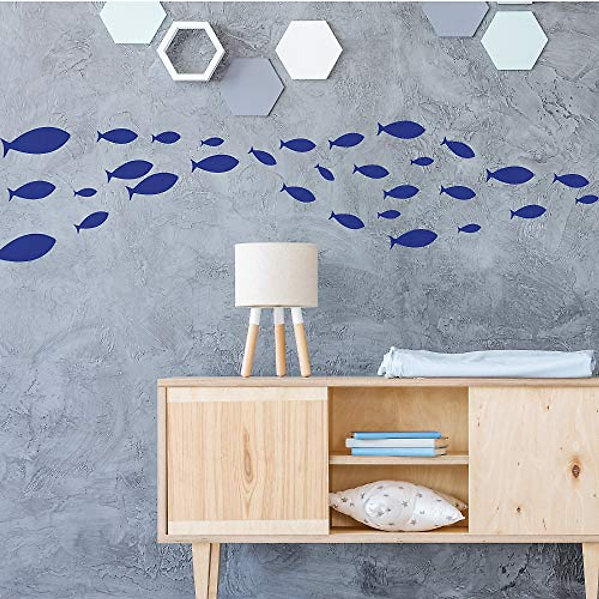 Ocean Fish Wall Decal- Under The Sea Vinyl Wall Stickers for Kids Room Bedroom Bathroom Nursery Decor-DARK BLUE