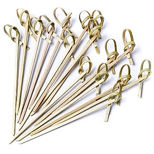 PartyWoo Bamboo Cocktail Picks, 300 Counts 4.1 inch Bamboo Skewers, Cocktail Toothpicks for Appetizers, Cocktail Skewers, Cocktail Sticks, Food Pick for Appetizers, Cocktail Party, BBQ (Knotted End)
