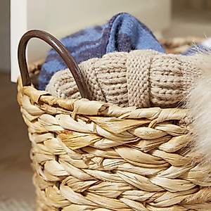 Deco 79 Metal Oval Storage Basket with Metal Handles, Set of 3 16", 13", 11"W, Brown