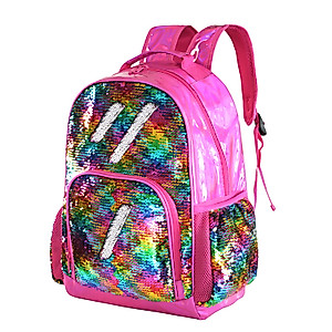 Sequin silly rainbow Backpack for girls kindergarten elementary School Backpack Kids Glitter Bookbag Mermaid Backpack sparkle reverse glitter backpack(Orchid)