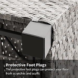 LebenLiebe Outdoor Patio Ottomanr Wicker Ottomans for Patio 2 Pieces Rattan Ottoman All-Weather Square Outdoor Footstool Footrest with Grey Cushions