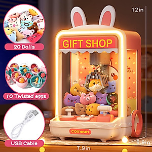 Aiqi Kids Claw Machine, Mini Candy Vending Grabber, Prize Dispenser Toys for Girls and Boys, Electronic Claw Game Machine for Party Birthdays with Lights Sound, Includes 20 Plush and 10 Mini Toys