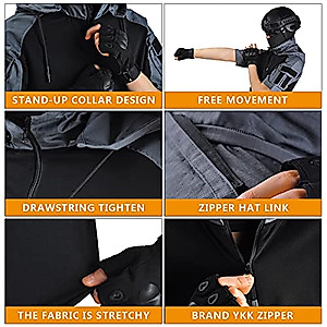 Men's Combat Shirts Tactical Short Sleeve Shirt Cargo Military Airsoft T-Shirt with Hood Gray