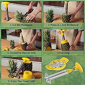 SZ LINGKE Pineapple Corer and Slicer Tool, [Upgraded, Electric & Manual] Stainless Steel Pineapple Cutter for Easy Core Removal and Slicing, Durable Pineapple Slicer with Electric Drill Accessory