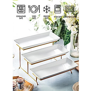 LYEOBOH 3 Tier Serving Stand and Platters Set Large Tiered with Collapsible Sturdier Rack 14 Inches Tray for Appetizer Fruit, Dessert Cupcake, White