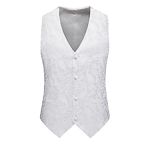 Mens Suit 3 Piece Floral Tux Double Breasted Blazer Vest Pants Set US Size 32 White