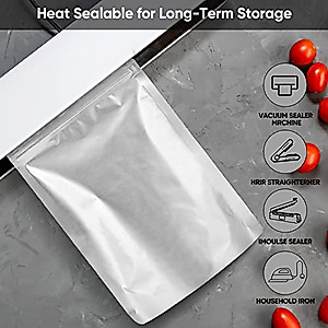 JUZONSA 2 Quart Mylar Bags for Food Storage,Heat Resealable Mylar Bag with Stickers,Storage Bags for Food 4.75 Mil Thick,7.8"x11.6" (50Pack-2Quart)