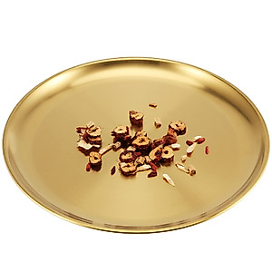 JOIKIT 4 Pack 12 Inch Gold Stainless Steel Plate, Round Metal Dinner Plates, Kitchenware Dinner Dishes Serving Tray Large Camping Plates for BBQ, Snack, Food Serving, Dishwasher Safe