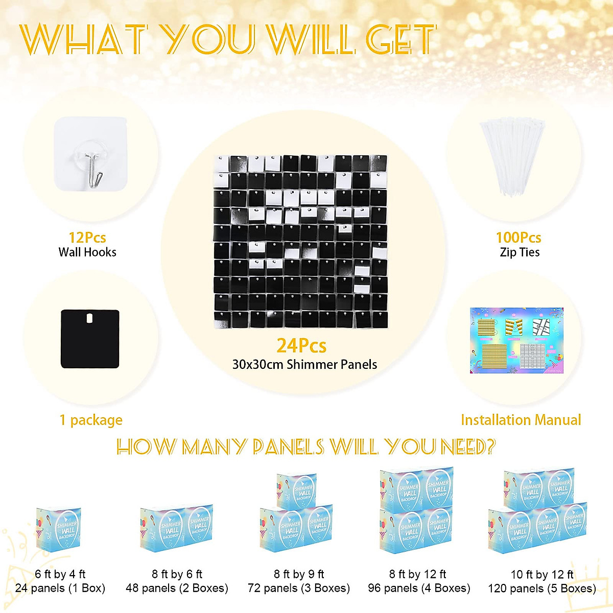 Black Shimmer Wall Backdrop 6ftx4ft Square Sequin Shimmer Backdrop for Birthday Anniversary Wedding Engagement Halloween Backdrop Decor