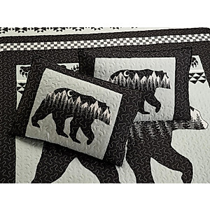 Virah Bella 3 Piece King Lodge Quilt Bedding Set - Moon Bear - Rustic Cabin Country Reversible Camping Comforter Set with Decorative Pillow Shams, Black/White