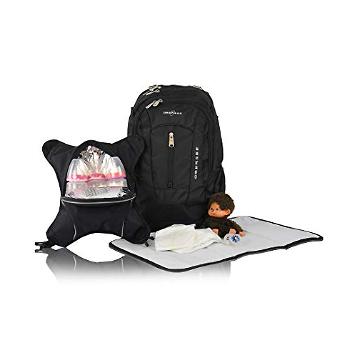 Bern Diaper Backpack, Shoulder Baby Bag, With Food Cooler, Clip to Stroller (Black/Yellow)