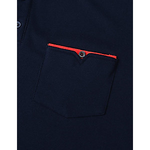 LIUPMWE Mens Long Sleeve Polo Shirts with Pocket Contrasting Colors Collar Soft Cotton Shirts Golf T-Shirt,B-Blue 02,XL