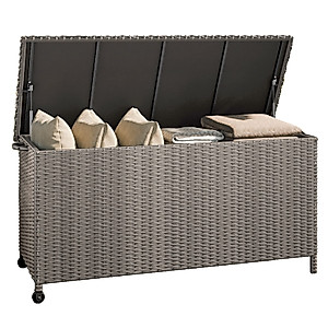 Grand patio 108 Gallon Deck Storage Box Indoor Outdoor Wicker Bin for Patio Furniture Cushions Toys Garden Tools Pool Accessories, Greige