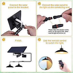 KINBEDY Solar Pendant Light Outdoor Indoor Shed Lights Adjustable Brightness Solar Barn Light Hanging Lamp IP65 Waterproof with 6M Extension Cord for Entryways, Yards, Garden Warmwhite