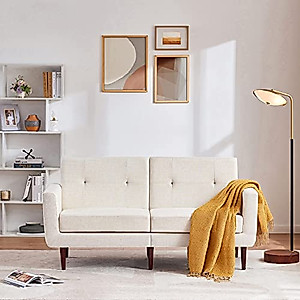 HUIMO 58” Loveseat, Modern Small Couch with Button Tufted Upholstered Fabric, Love Seat Couches for Living Room, Cream Love Seats Furniture for Bedroom, Office, Small Space, Small Apartment (Ivory)