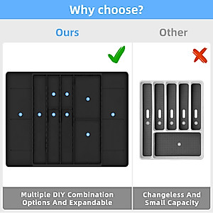 Fu Store Silverware Drawer Organizer, DIY Customize Expandable Utensil Tray for Kitchen, Flatware and Cutlery Holder, Adjustable Plastic Tableware Storage for Spatula Spoons Forks Knives