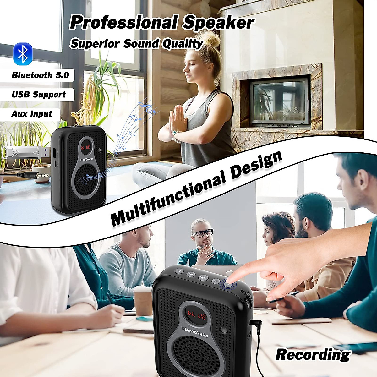 Voice Amplifier Portable Microphone Speaker - HW HaoWorks S208 Wired Headset with Microphone,Loud Clear Sound,No Feedback Noise,Mini Mic for Teachers/Tour Guides/Speaking/Singing