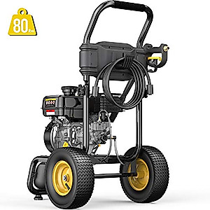 BLUBERY 3500PSI Gas Pressure Washer, 13'' Pneumatic Anti-Skid Tires, 50FT Hose&Soap Container, 2.6GPM 212CC Power Washer, 5 Adjustable Nozzles, CARB&EPA CERT