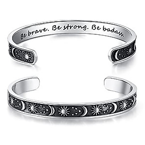 TONY & SANDY Friend Gifts for Women Be Brave Be Strong Be Badass Bracelet Inspirational Birthday Stocking Stuffers Adults Daughter Granddaughter Motivational Anxiety Sober Sun Moon Jewelry