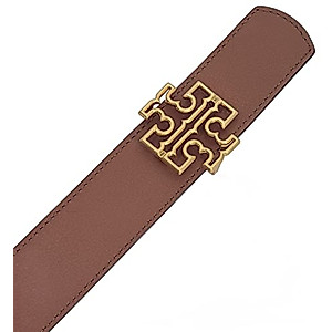 Tory Burch 141742 Britten Logo Black/Classic Tan With Gold Hardware 1.5 Inch Width Reversible Women's Belt (XL)