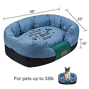 COZY KISS Oxford Teflon Dog Bed Water Resistant Scrubable 26" L x 22" W Luxury Pet Cat Crate Mat Non Stick Hair Washable Anti Slip Orthopedic Couch Outdoor for Small Medium Dogs Denim Blue
