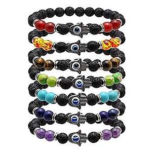 MILAKOO 7 Pcs Evil Eye Bracelet Lava Stone Beads Essential Oil Diffuser Bracelet for Men Women