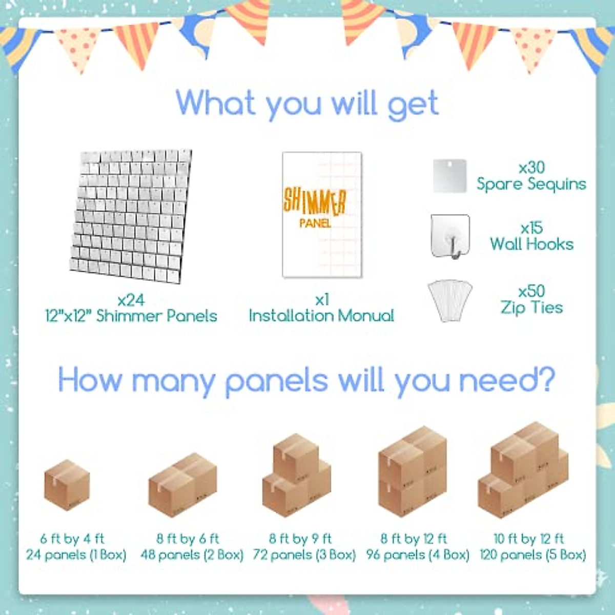 COKAOBE Silver Shimmer Wall Backdrop 24PCS Silver Sequins Backdrop Decoration Panels, Photo Backdrops for Birthday, Anniversary Wedding Engagement Decoration (Silver)