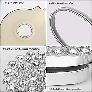 Lewondr Curtain tie Magnetic, 1 Pair Sparkling Crystal Flower Curtain Tieback Stretchy Curtain Buckle Clips Curtain Bind Stainless Spring Wire Magnetic Drapery Holder - Silver