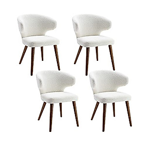 VESCASA Sherpa Modern Dining Chairs with Wood Legs, Upholstered Curved Back Side Chairs for Dining Room/Living Room, Set of 4, White