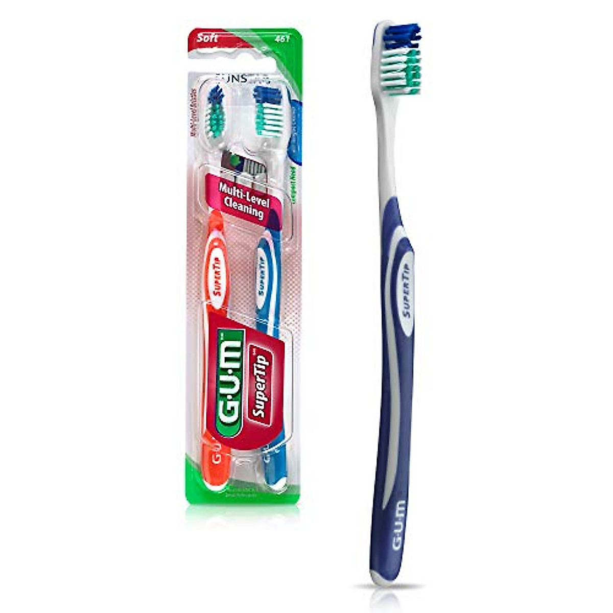 GUM - 10070942404614 Super Tip Toothbrush, Compact Soft Bristles, Twin Pack (Pack of 6)