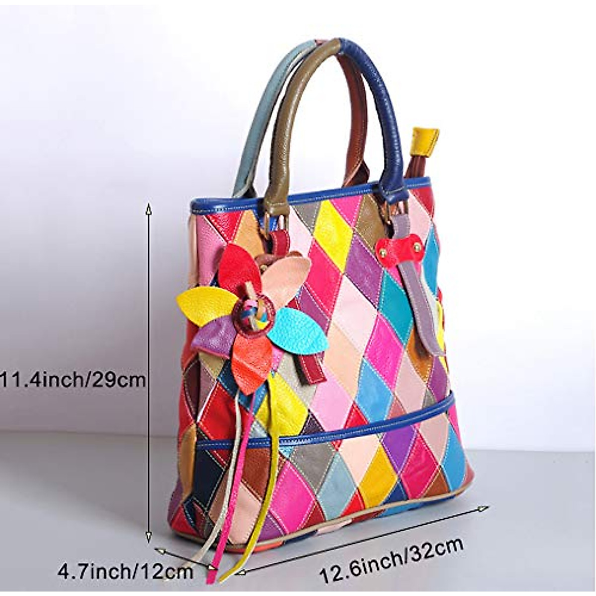 Segater® Women's Multicolor Tote Handbag Genuine Leather Color matching Design Hobo Crossbody Shoulder Bag Purses