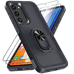 Samsung Galaxy A54 5G Case with Screen Protector (2 Packs),[Military Grade][Shockproof Protection][Built-in Ring Kickstand] Heavy Duty PC+TPU Dual Layer Case Cover-Black