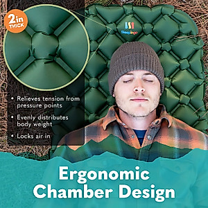 Sleepingo Sleeping Pad for Camping - Ultralight Sleeping Mat for Camping, Backpacking, Hiking - Lightweight, Inflatable Air Mattress - Compact Camping Mats for Sleeping- Green, 1pk